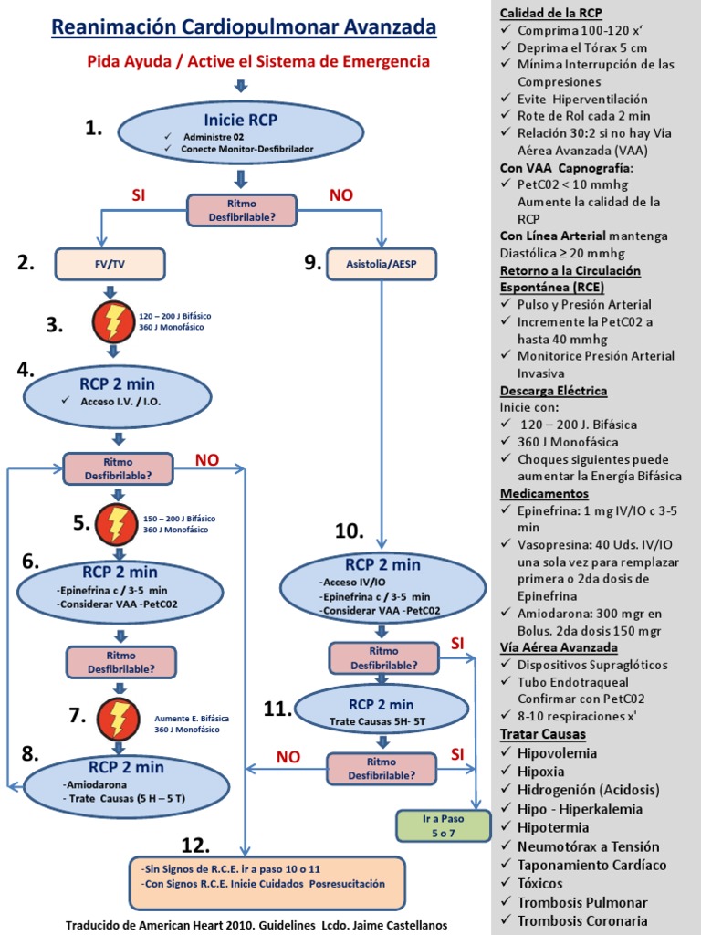 Algoritmo Apoyo Vital Cardiaco Avanzado | Resucitación cardiopulmonar | Enfermedades ...