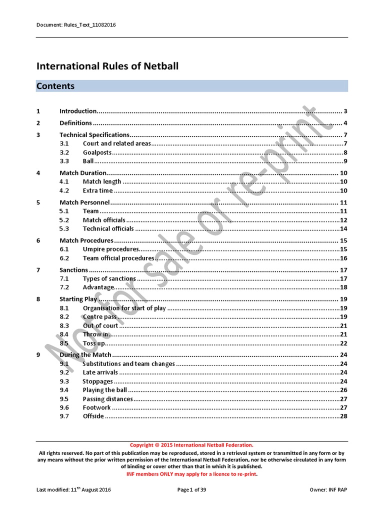 International Rules of Netball | PDF | Referee | Copyright Infringement