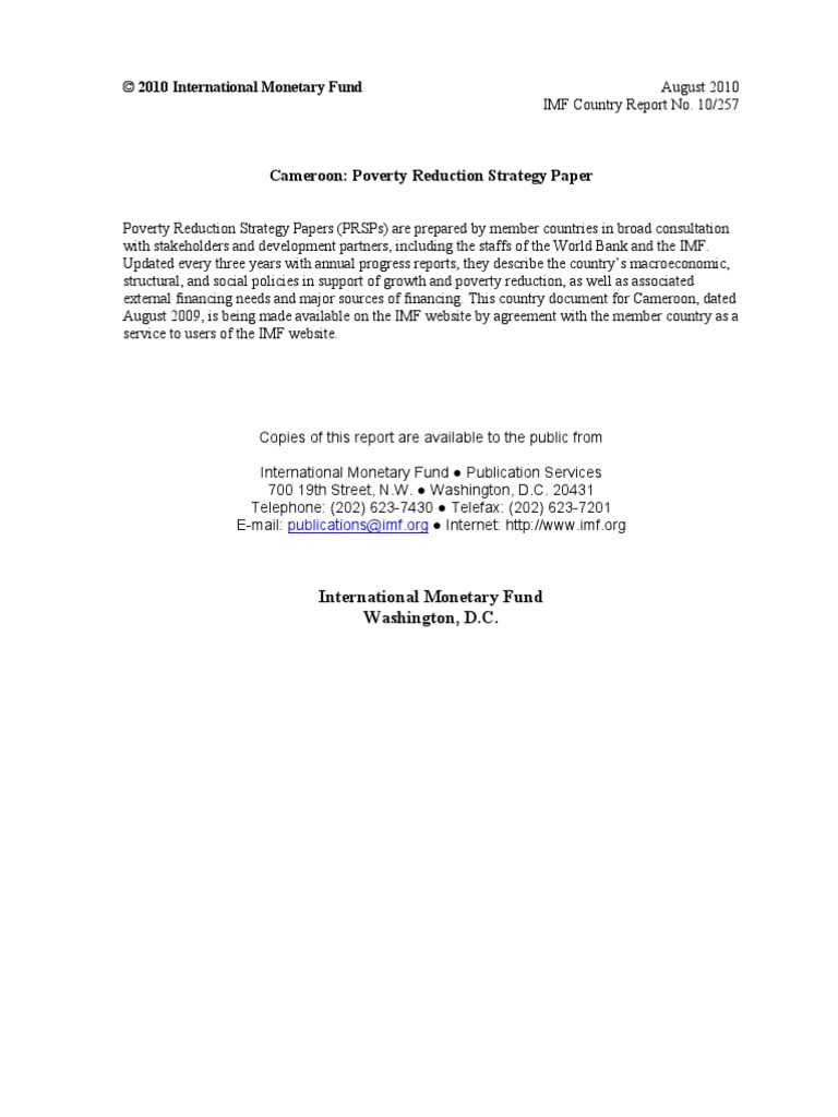 Cameroon Poverty Reduction Strategy Paper 10257 | PDF | Millennium ...