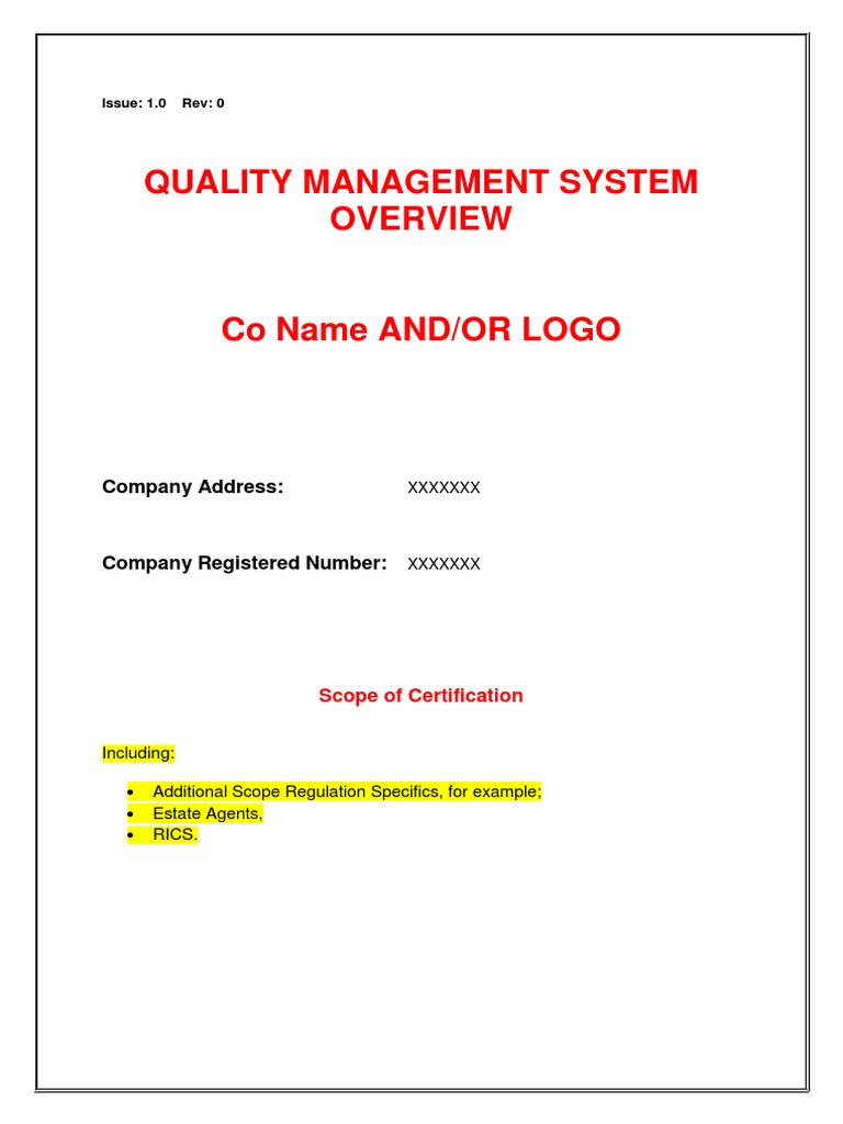 ISO 9001 Quality Manual 2015 Template | PDF | Internal Audit | Audit