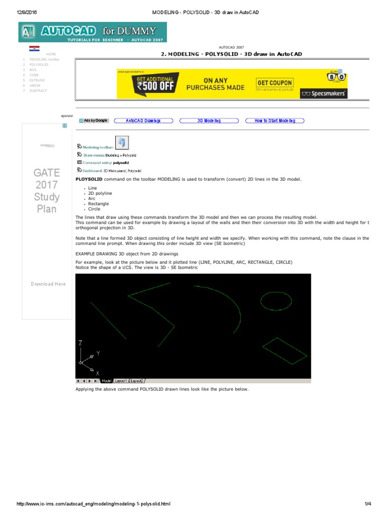 Modeling - Polysolid - 3d Draw in Autocad | PDF | 3 D Modeling | Auto Cad