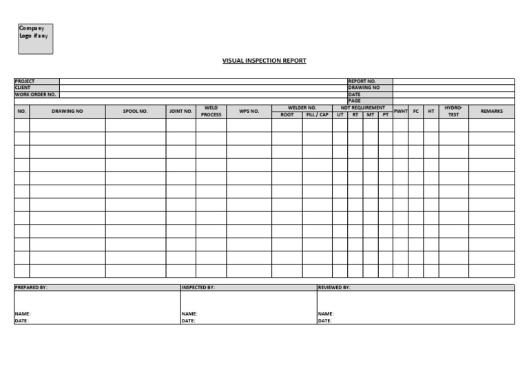 Visual Inspection Report: Company Logo if any