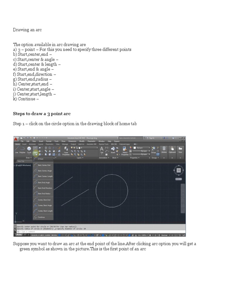 Steps To Draw A 3 Point Arc | PDF