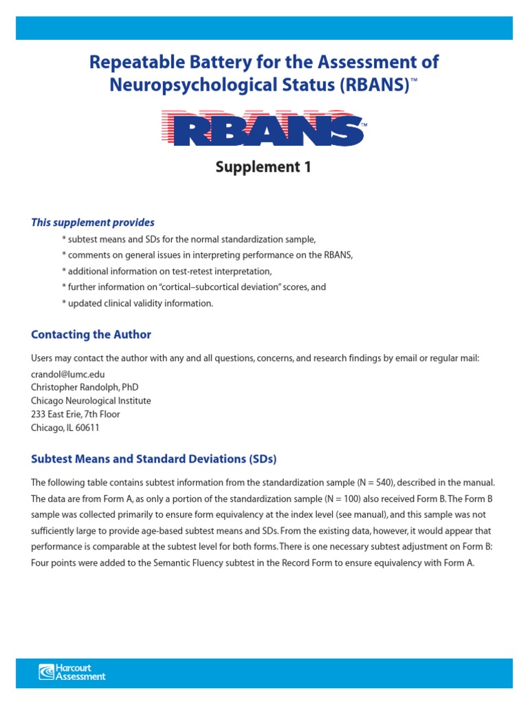 RBANS | PDF | Dementia | Standard Deviation