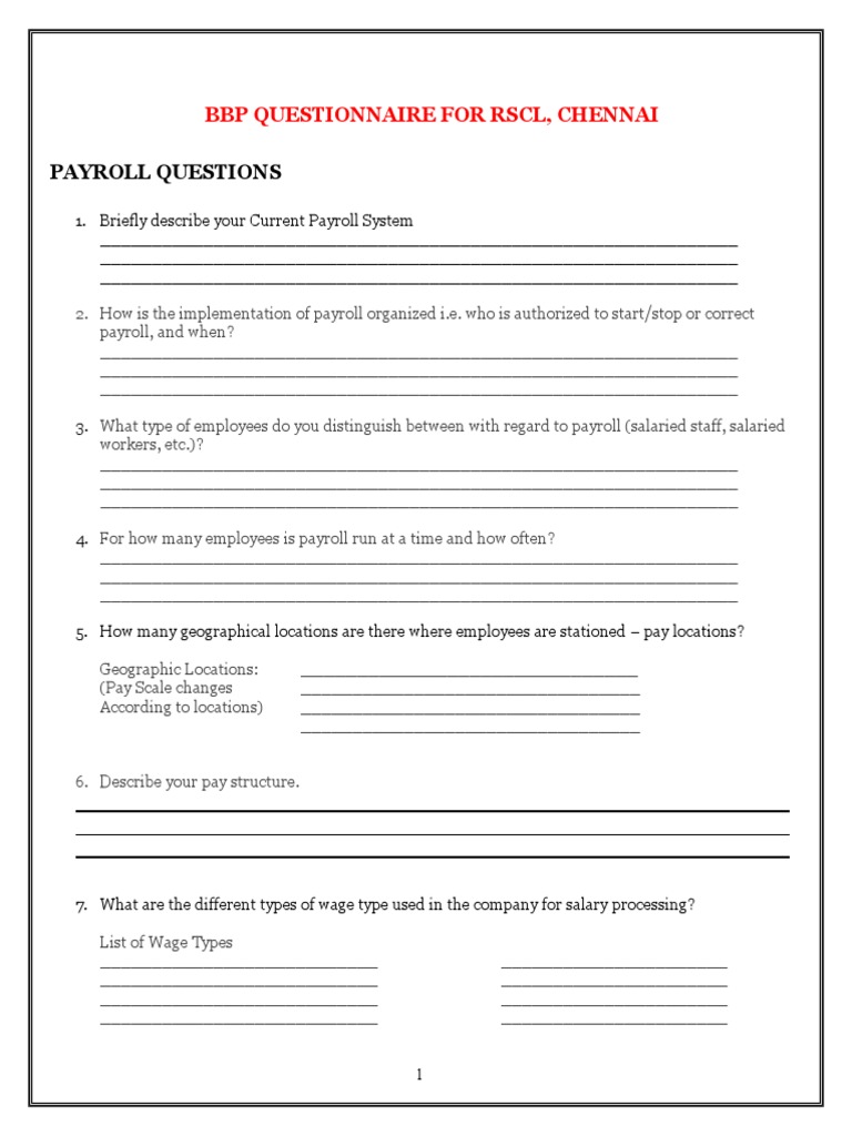 RSCL Payroll Questionnaire Overview | PDF | Overtime | Payroll