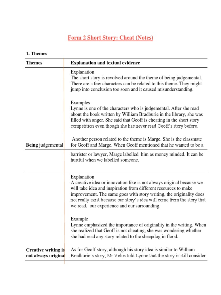 Form 2 Short Story-cheat | Fiction & Literature