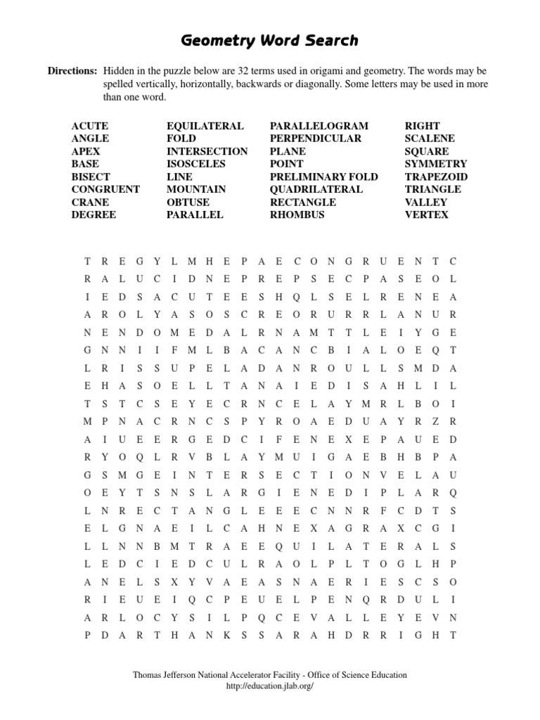 Geometry Word Search | PDF | Rectangle | Triangle