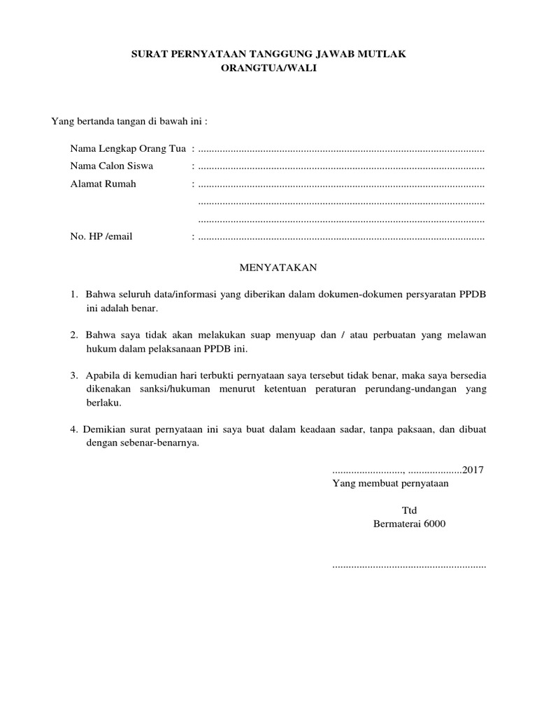 Surat Pernyataan Tanggung Jawab Mutlak | PDF