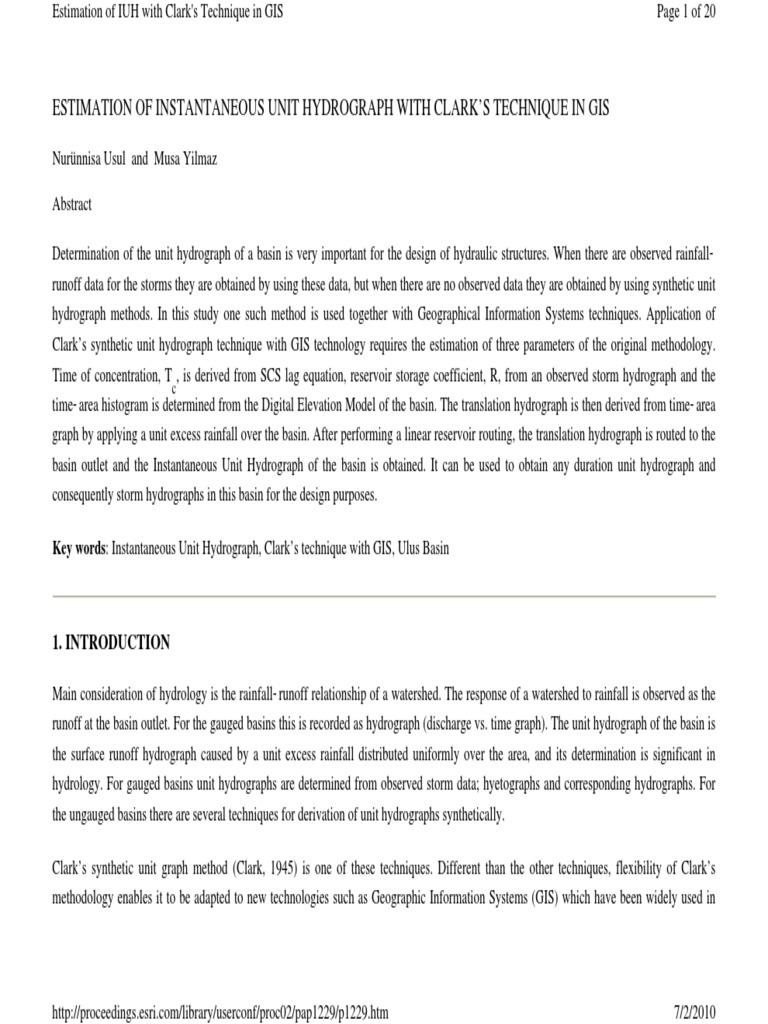 Derivation of an Instantaneous Unit Hydrograph for the Ulus Basin in Turkey Using Clark's ...