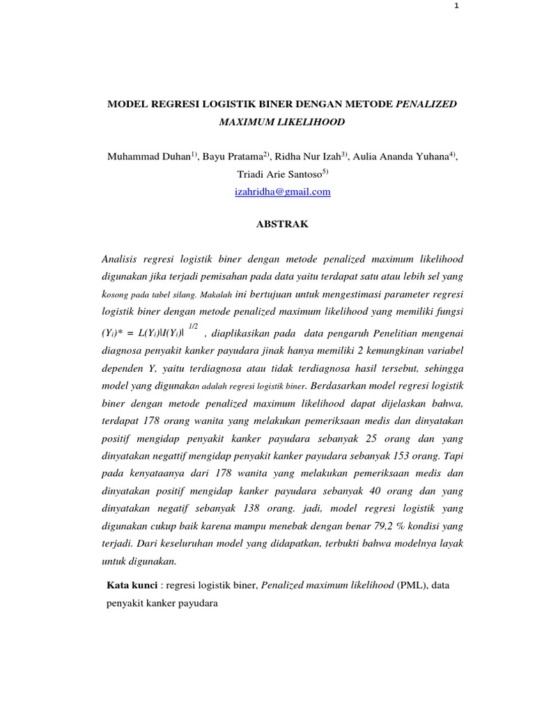 Model Regresi Logistik Biner Dengan Metode Penalized Maximum Likelihood | PDF