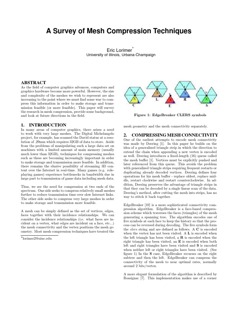 A Survey of Mesh Compression Techniques: Eric Lorimer | PDF | Data ...