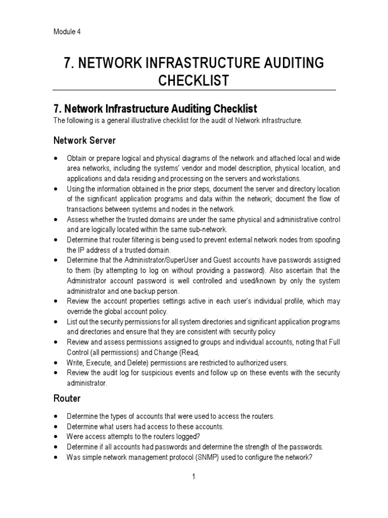 Network Infrastructure Auditing Checklist | PDF | Firewall (Computing ...