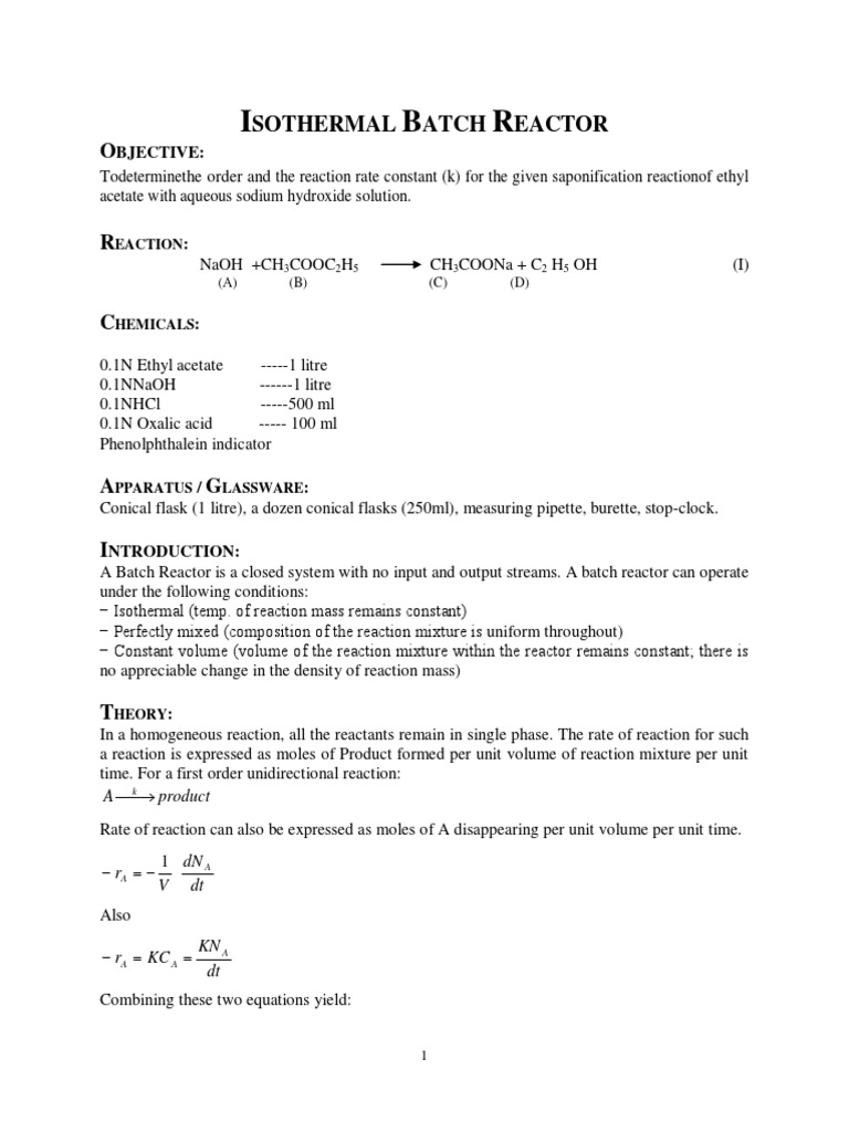 Isothermal Batch Reactor | PDF | Sodium Hydroxide | Chemical Reactor