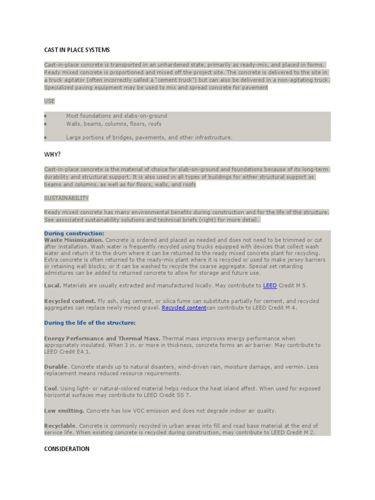 Cast in Place Systems | PDF | Industries | Concrete