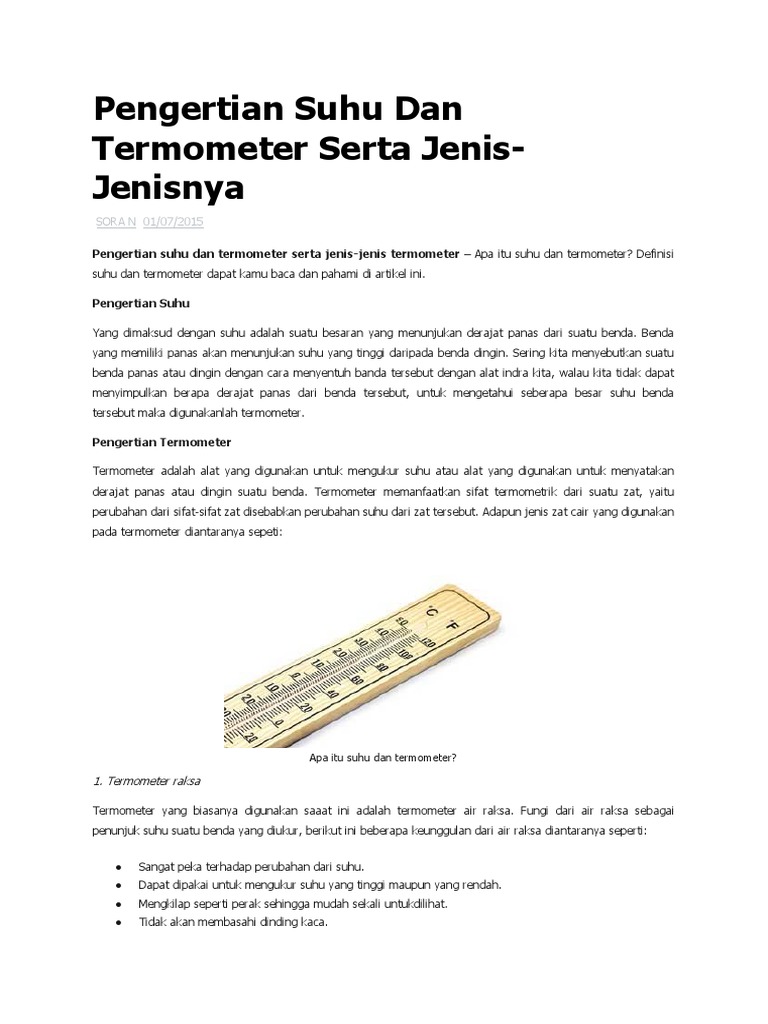 Pengertian Suhu Dan Termometer Serta Jenis | PDF