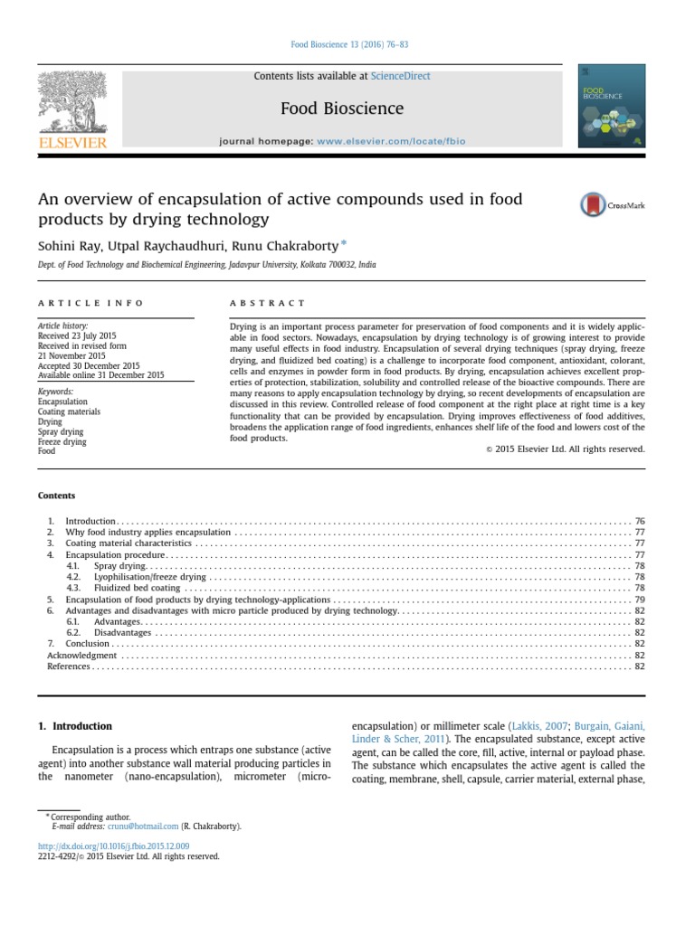 Drying Encapsulation Food | PDF | Freeze Drying | Physical Chemistry
