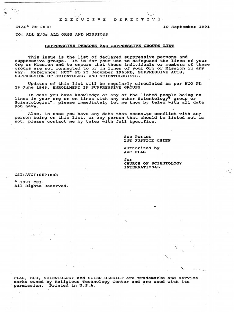 Suppressive Persons and Supppressive Groups List 1991 | PDF | New ...