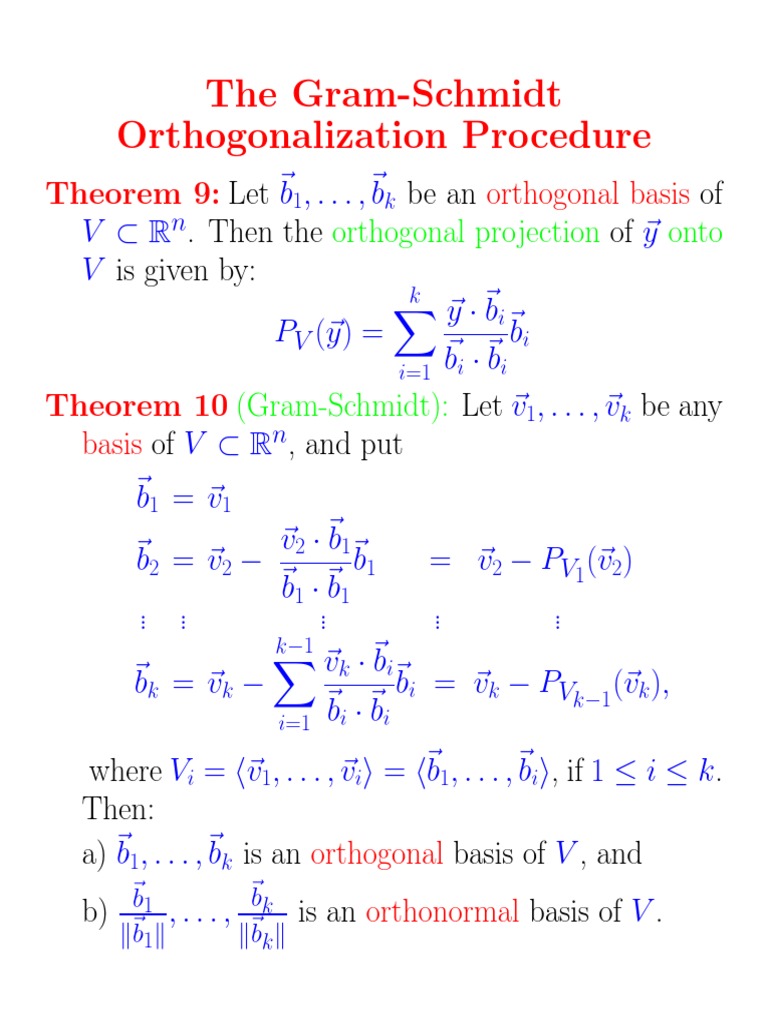 The Gram-Schmidt Orthogonalization Procedure: Let Be An of - Then The of Is Given by | PDF