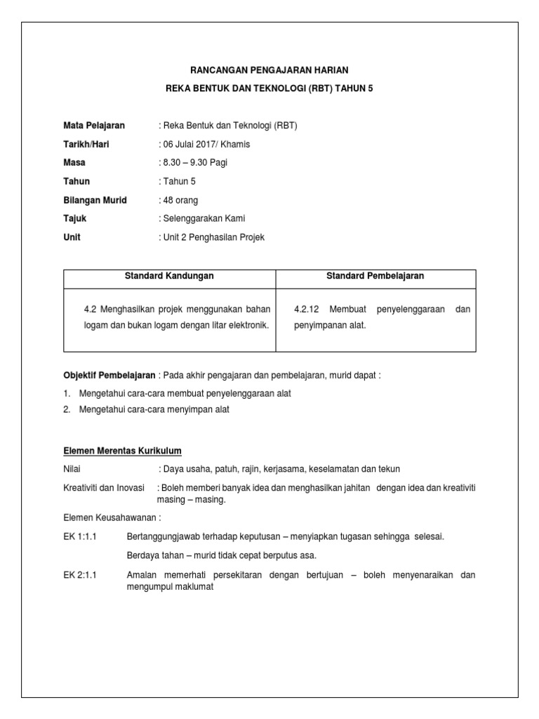 RPH RBT Tahun 5 | PDF