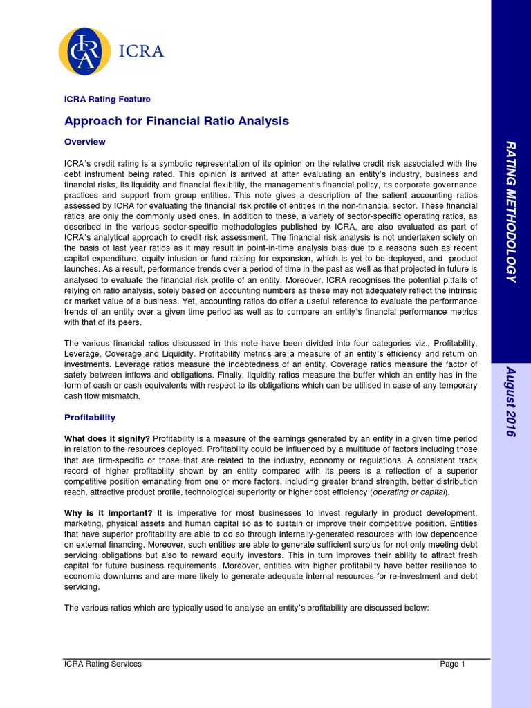 Approach For Financial Ratio Analysis, July 2016 | PDF | Working ...