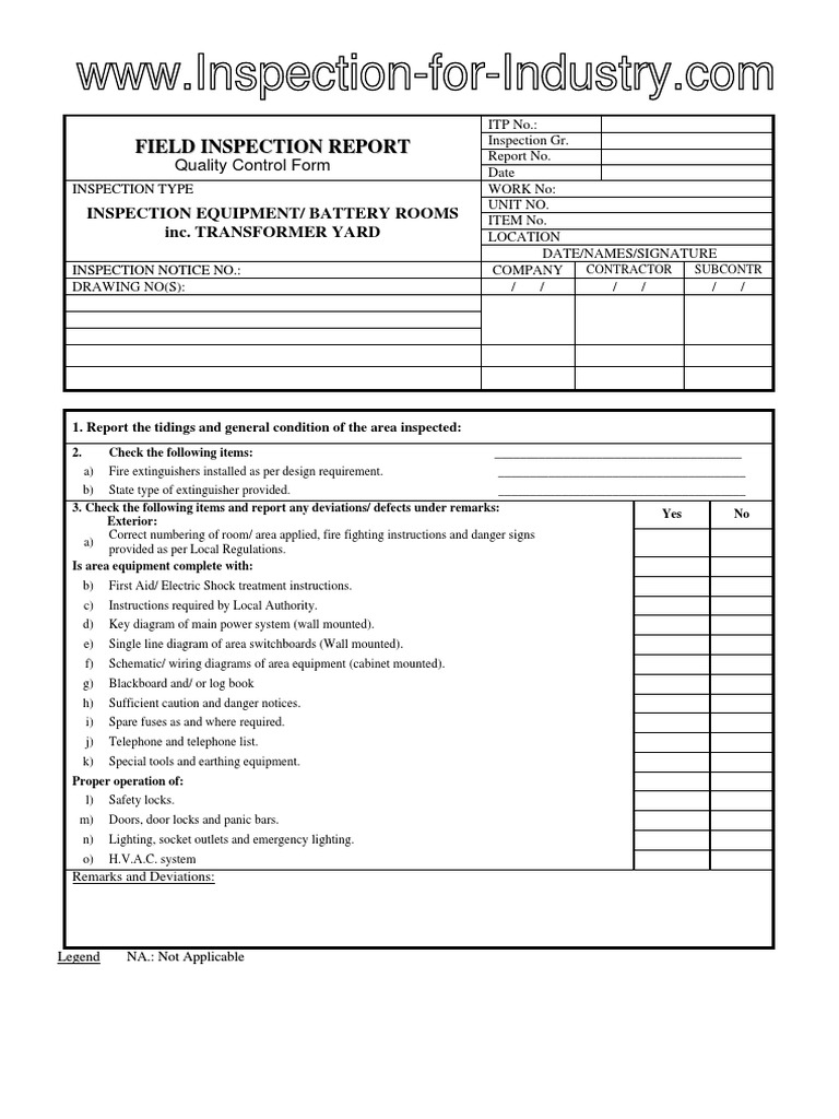 Battery Rooms and Transformer Quality Control and Inspection Report ...