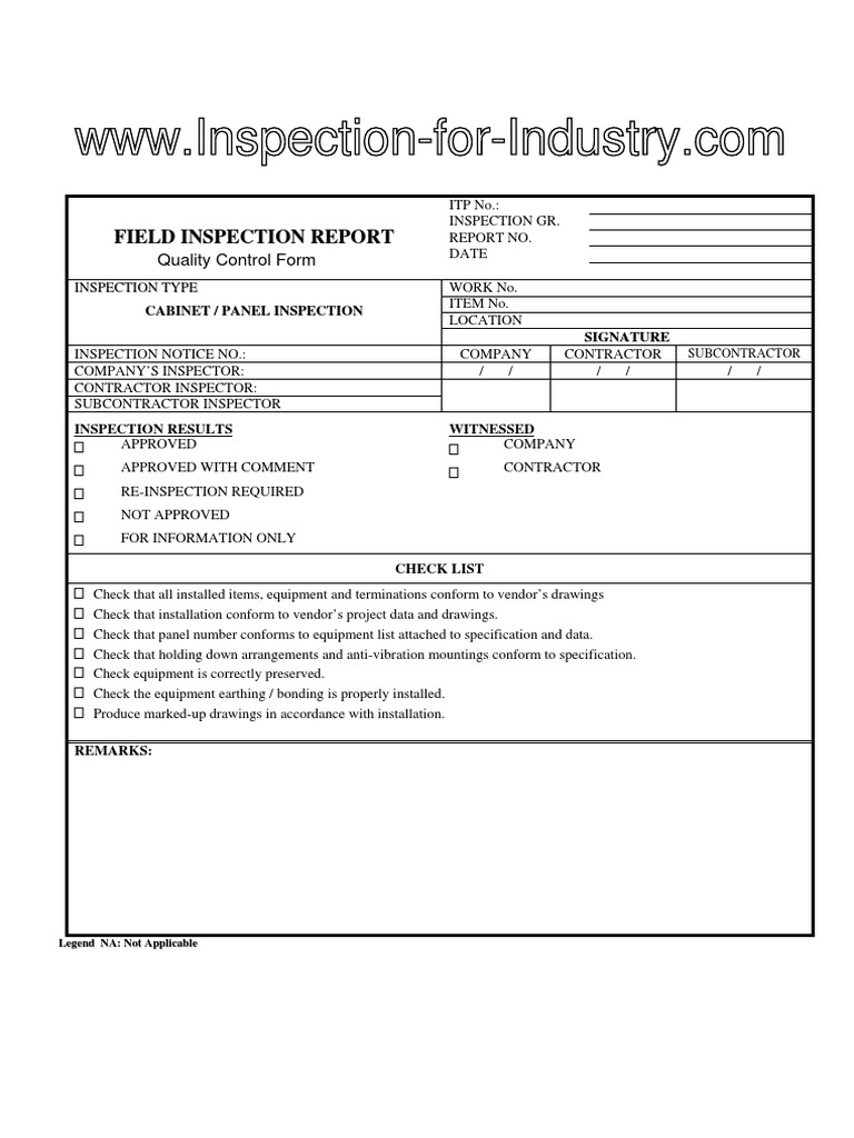 F I e L D I N S P e C T I o N R e P o R T | PDF