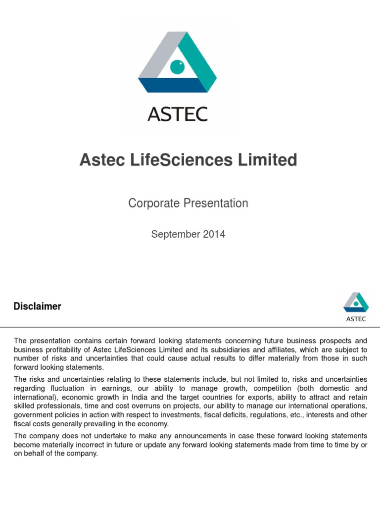 Astec LifeSciences - Corporate Profile - Sep2014 | PDF | Expense | Taxes