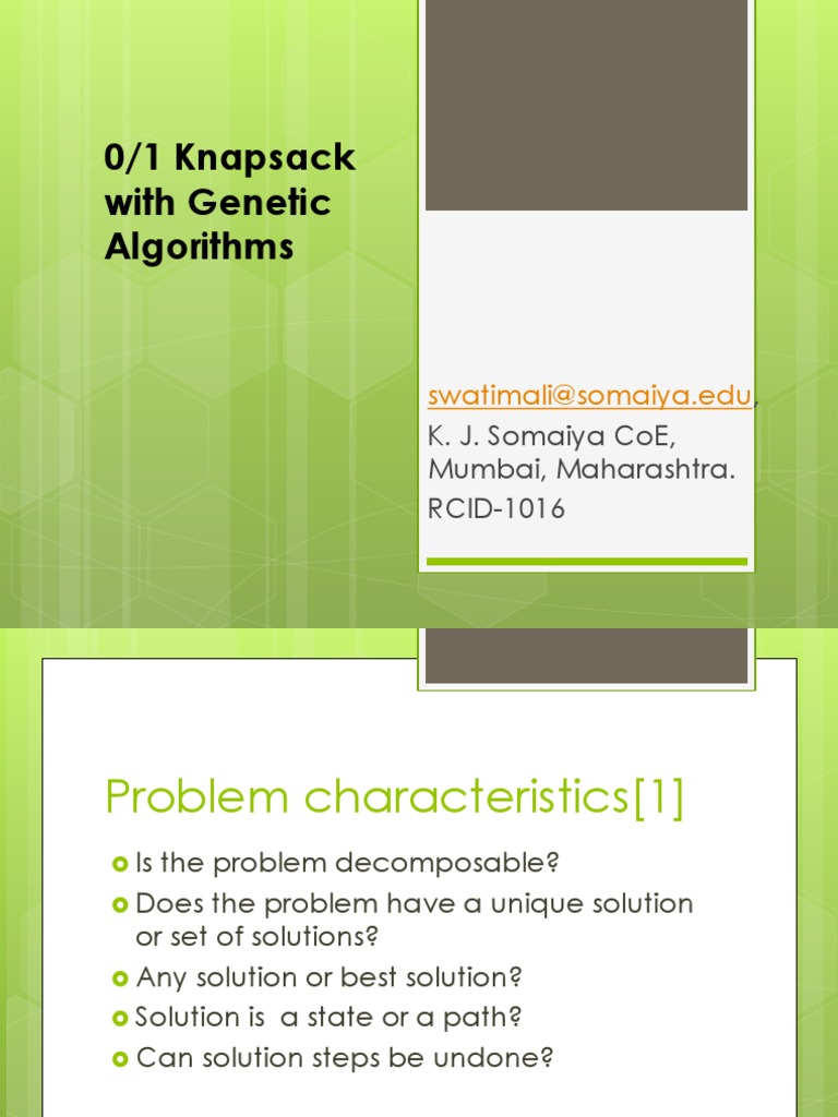 Genetic Algorithms - 0-1 Knapsack | PDF | Genetic Algorithm | Applied Mathematics