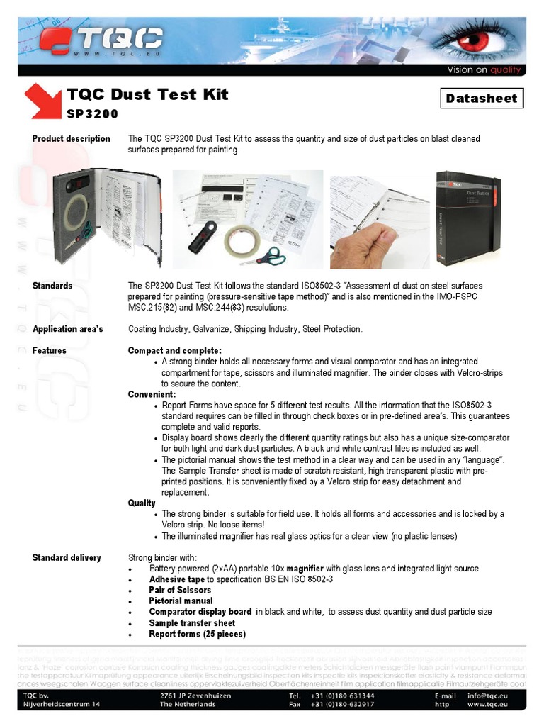 TQC SP3200 Dust Test Kit Overview | PDF | Dust | Lens (Optics)