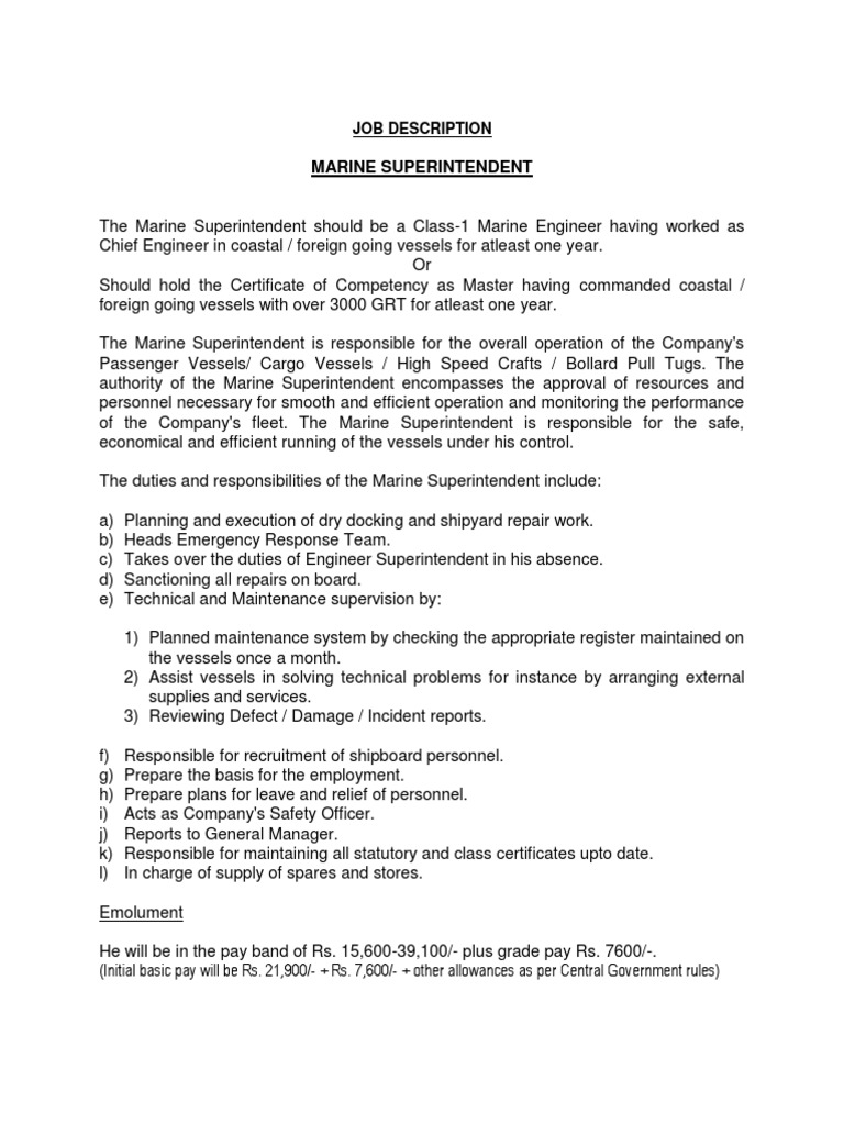Marine Superintendent Job Opening | PDF | Water Transport | Shipping