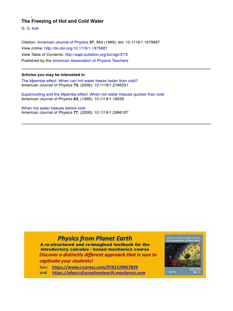 The Freezing of Hot and Cold Water | PDF | Science & Mathematics