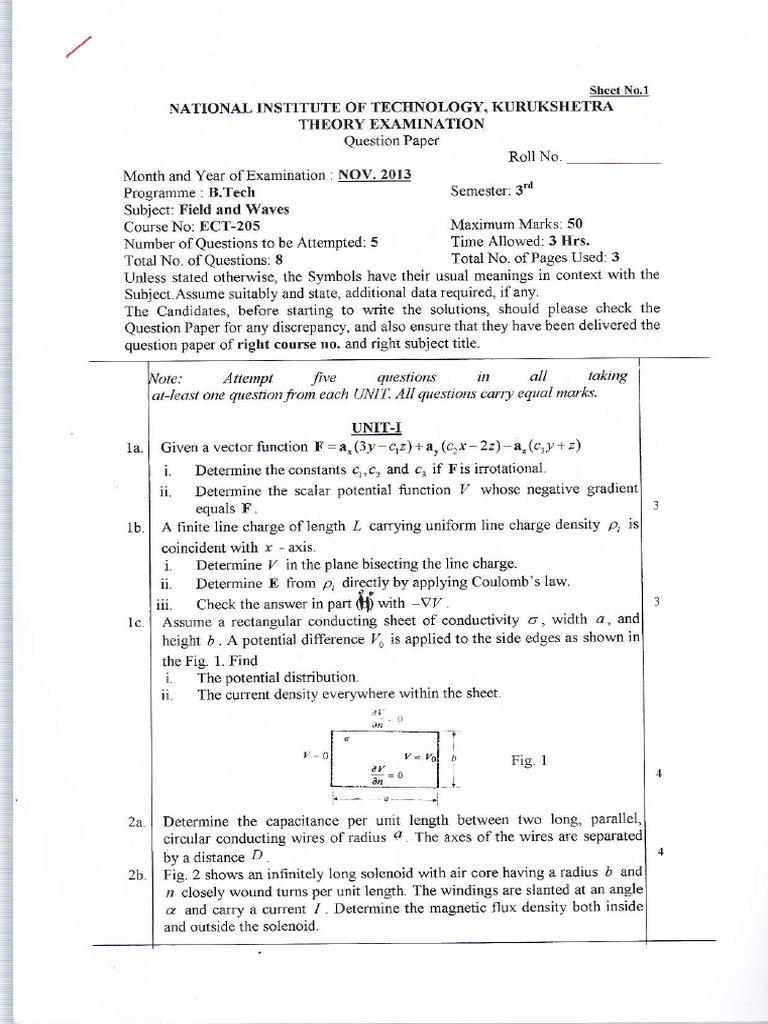 ECT 205 Theory Exam Paper - Nov 2013 | PDF | Magnetic Field | Transmission Line
