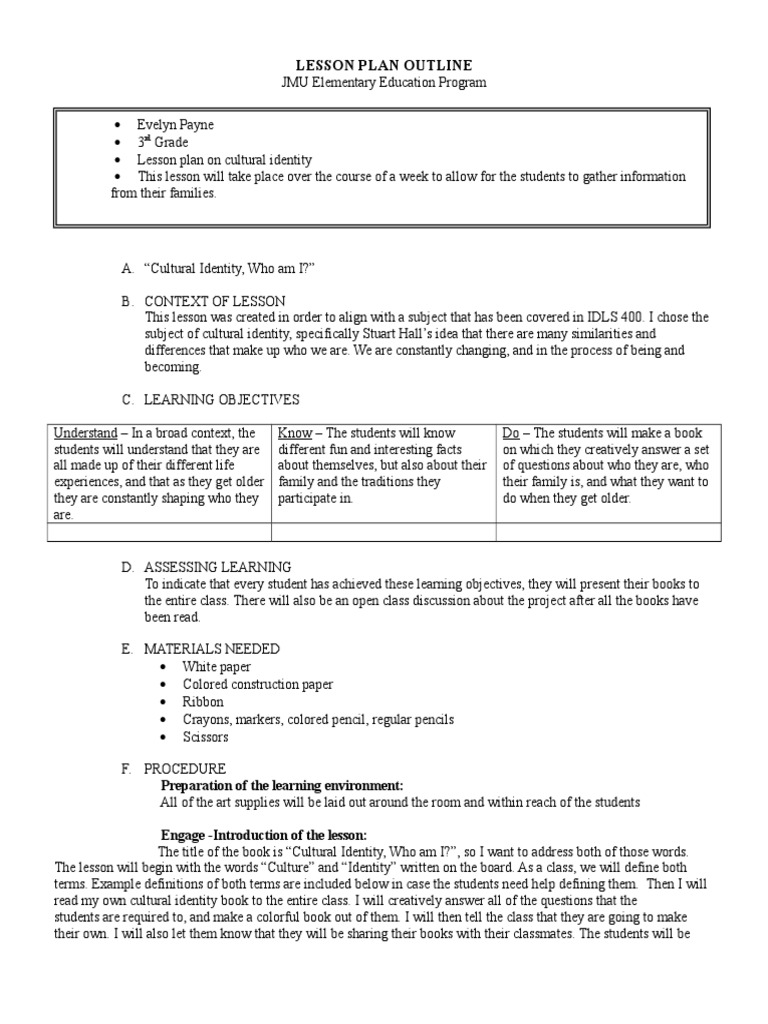 cultural identity who am i lesson plan | Lesson Plan | Traditions