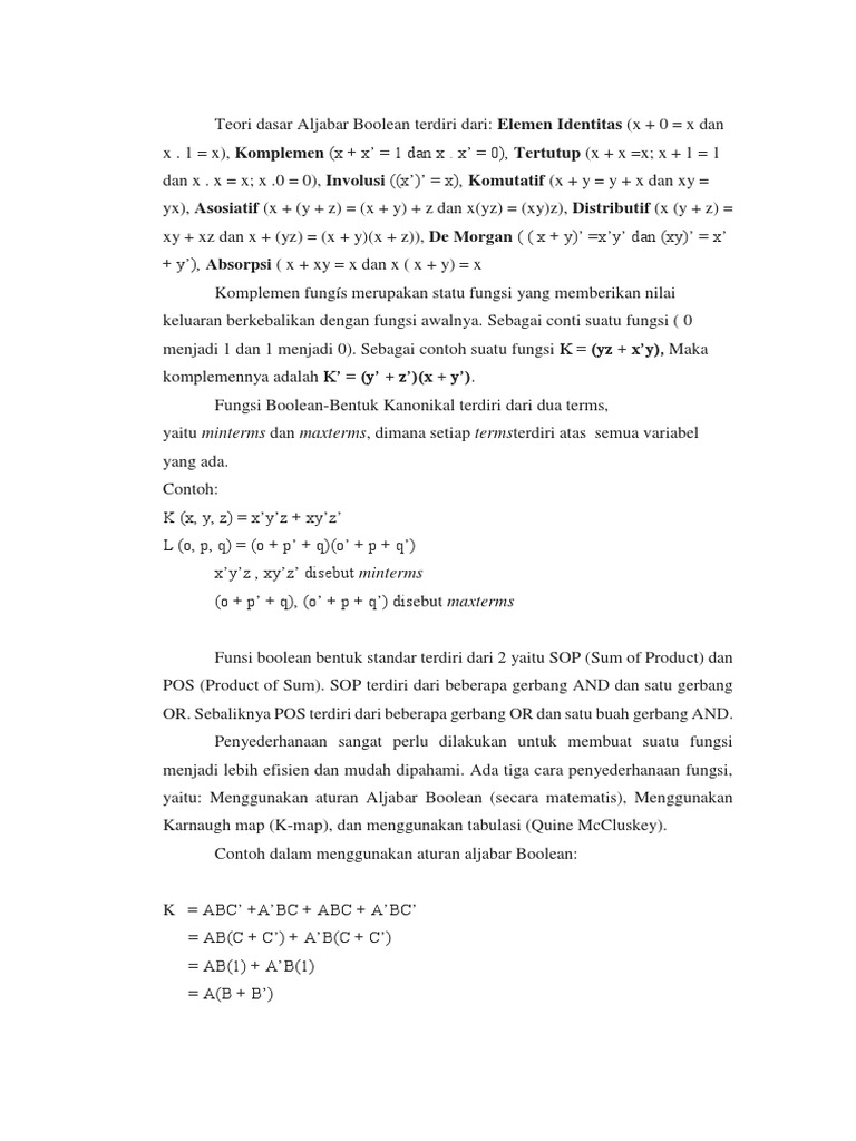 Teori Aljabar Boolean dan Penyederhanaannya | PDF | Metode & Bahan Ajar | Sains & Matematika