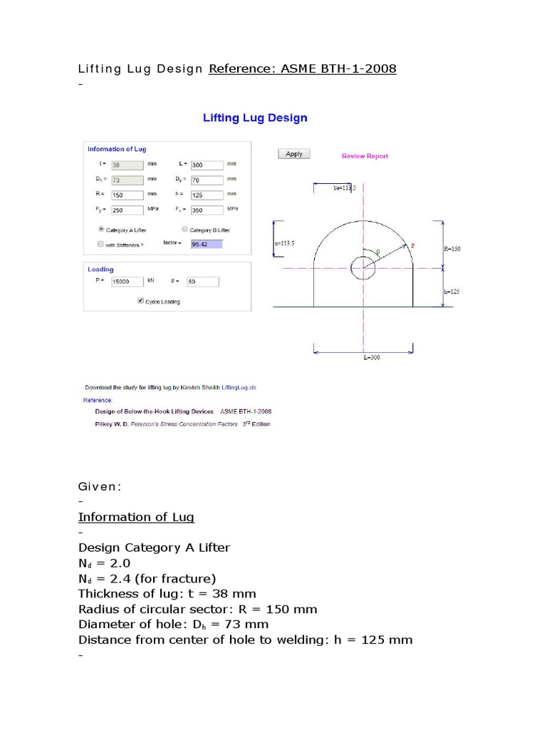 Lifting Lug Design-Mr | PDF | Stress (Mechanics) | Continuum Mechanics