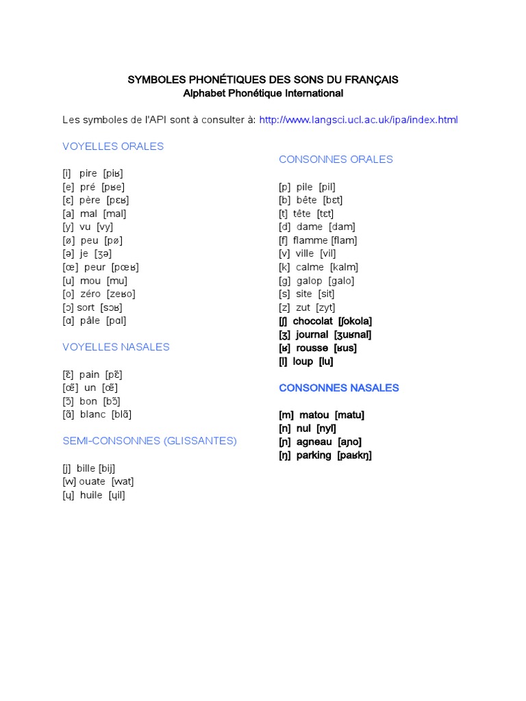Symboles Phonétiques Des Sons Du Français PDF | PDF