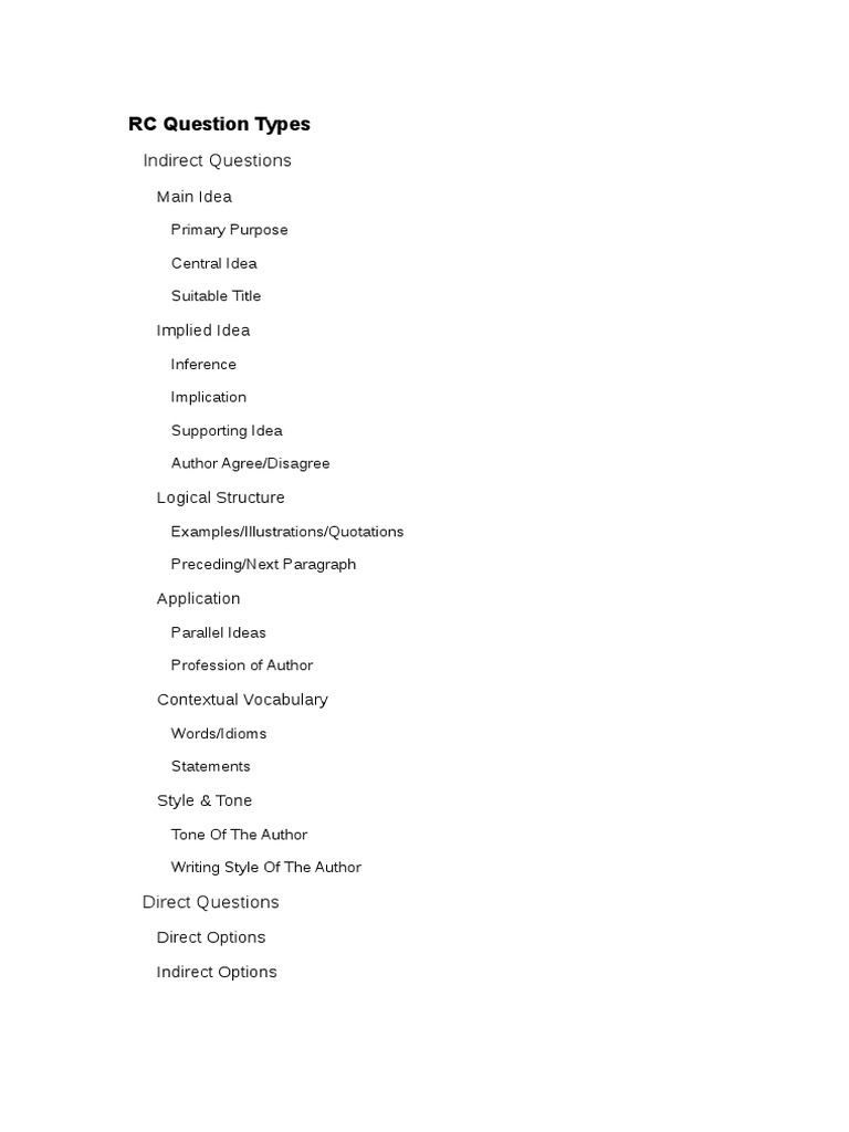 RC Question Types: Indirect Questions | PDF