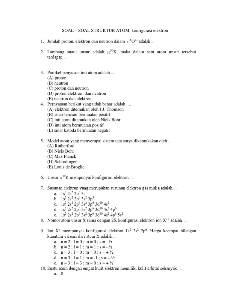 Latihan Soal Bab Struktur Atom Konfigurasi | PDF | Metode & Bahan Ajar | Sains & Matematika