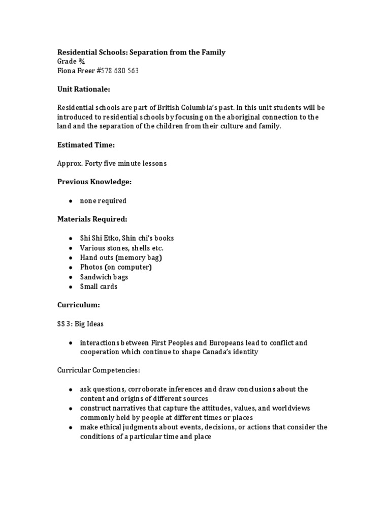 Residential Schools - Lesson Plan | PDF | Boarding School | Curriculum