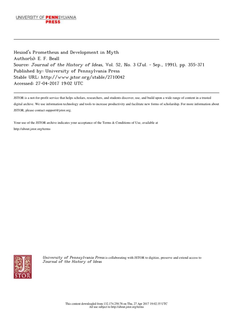 Hesiod's Prometheus and Development in Myth | PDF | Prometheus | Greek ...