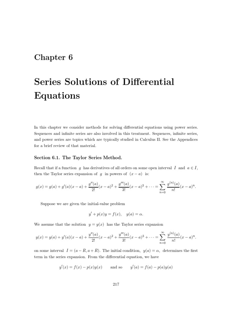 Series Solutions of Differential Equations: Section 6.1. The Taylor ...