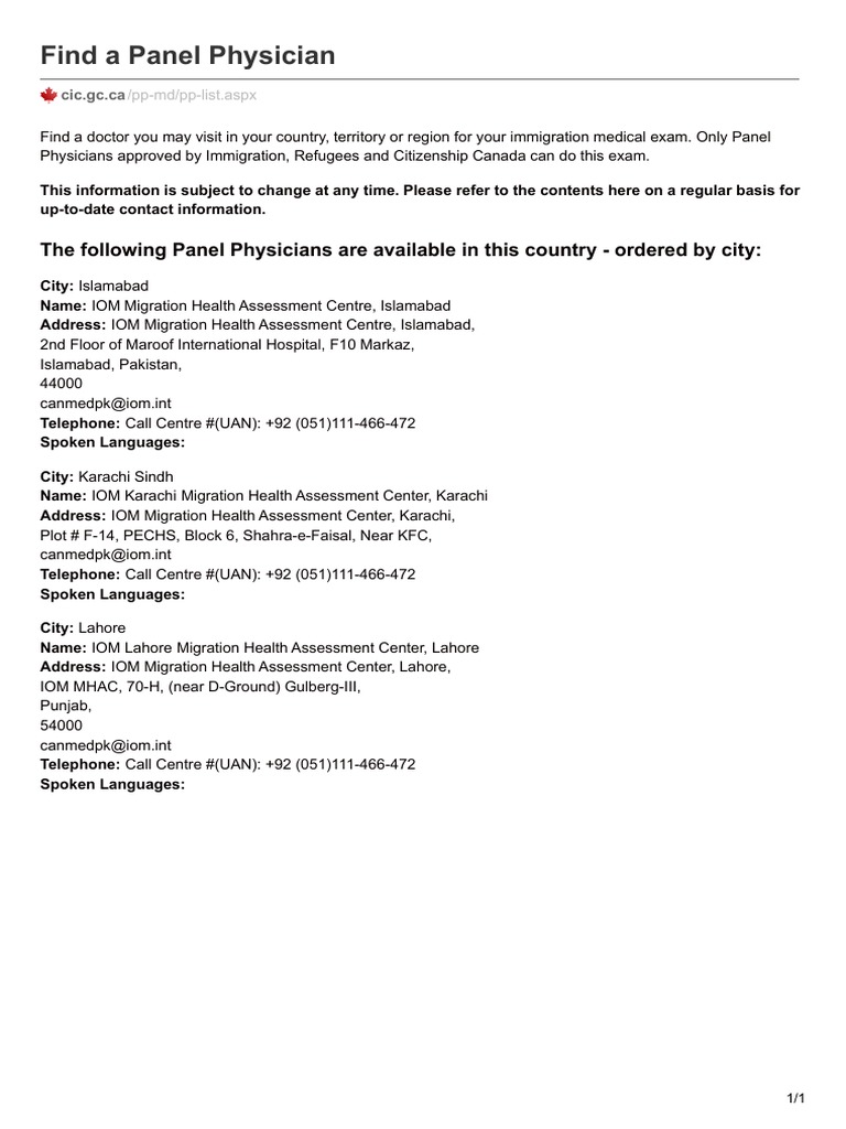 Cic - gc.CA-Find A Panel Physician | PDF | Karachi | Cultural Geography