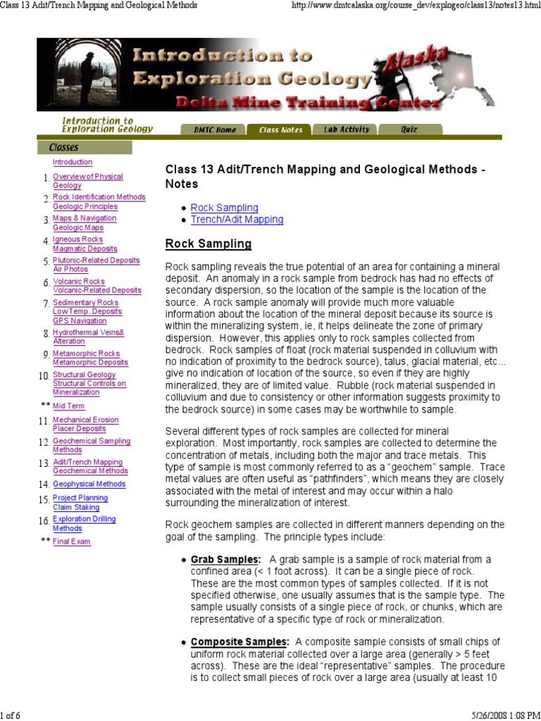 Class 13 Adit Trench Mapping and Geological Methods | PDF | Rock ...