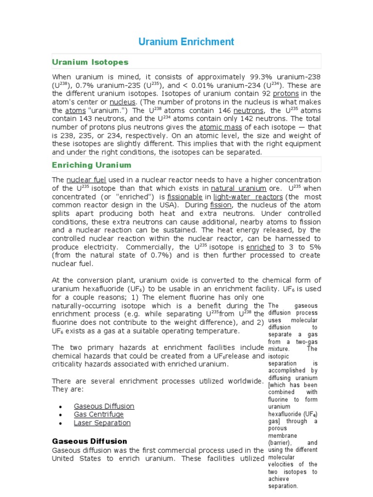 Uranium Enrichment | PDF | Enriched Uranium | Uranium