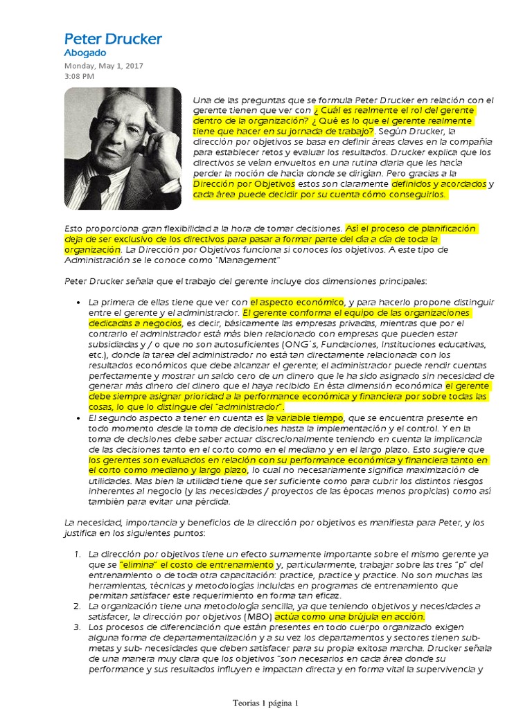 Peter Drucker - Teoría de Las Organizaciones | PDF | Toma de decisiones ...