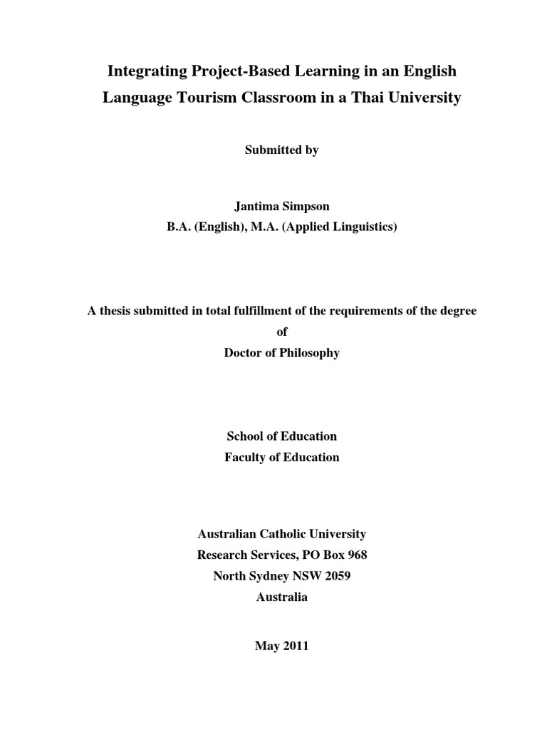 Integrating Project-Based Learning in An English Language Tourism | PDF | Thesis | Thailand
