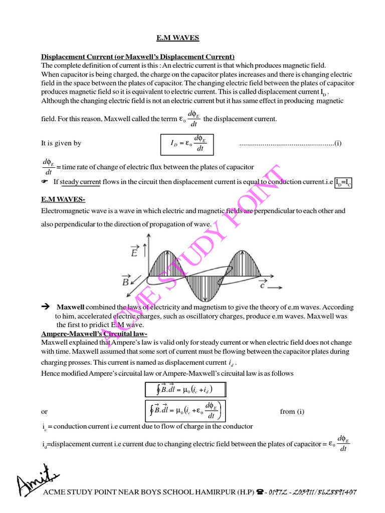 E M Waves Notes For Class Xii | PDF | Electromagnetic Radiation | Waves