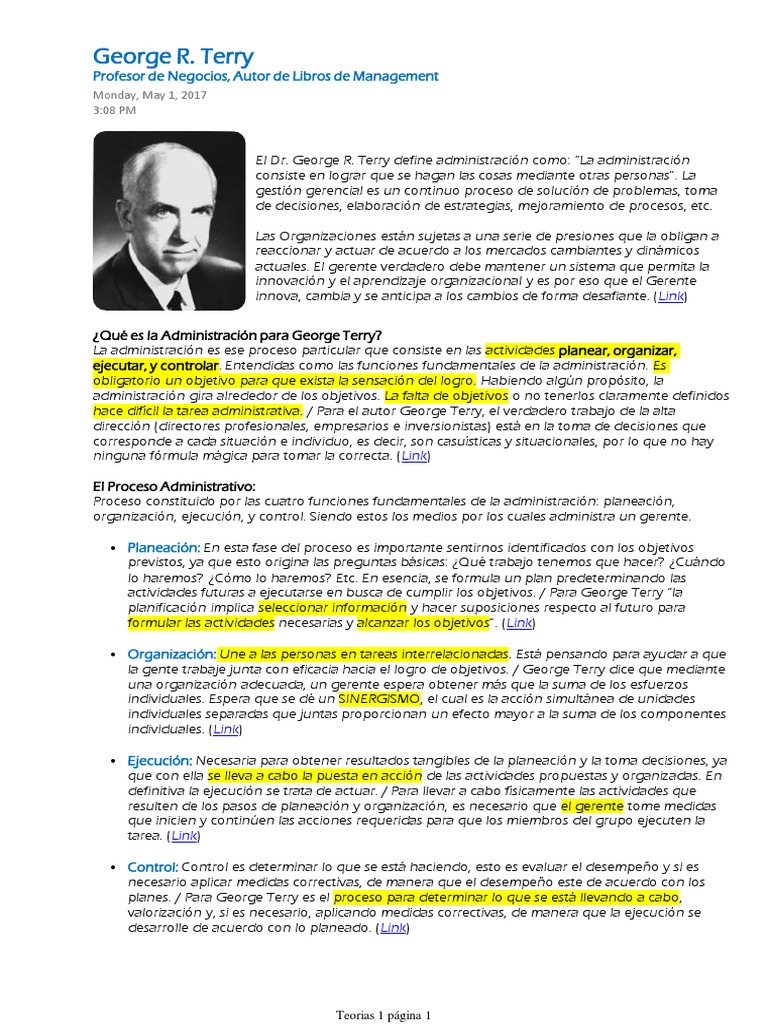 Proceso Administrativo según Terry | PDF | Planificación | Aparición