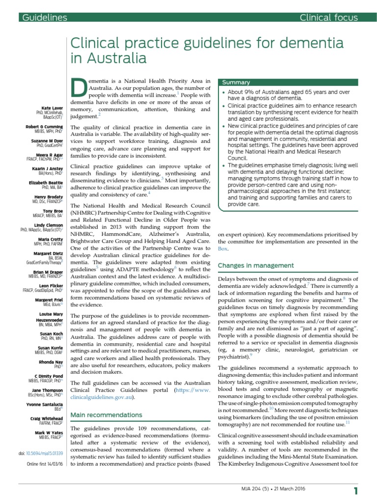 Australian Dementia Treatment Guidelines | PDF | Dementia | Alzheimer's ...