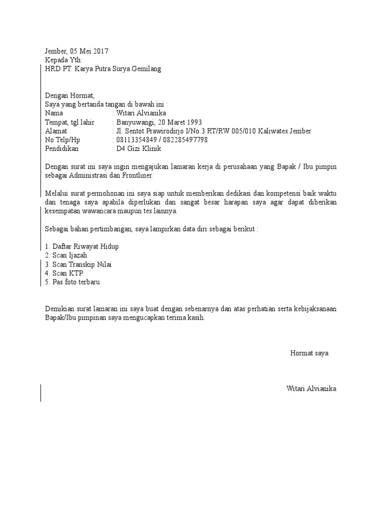 Surat Lamaran KPSG | PDF